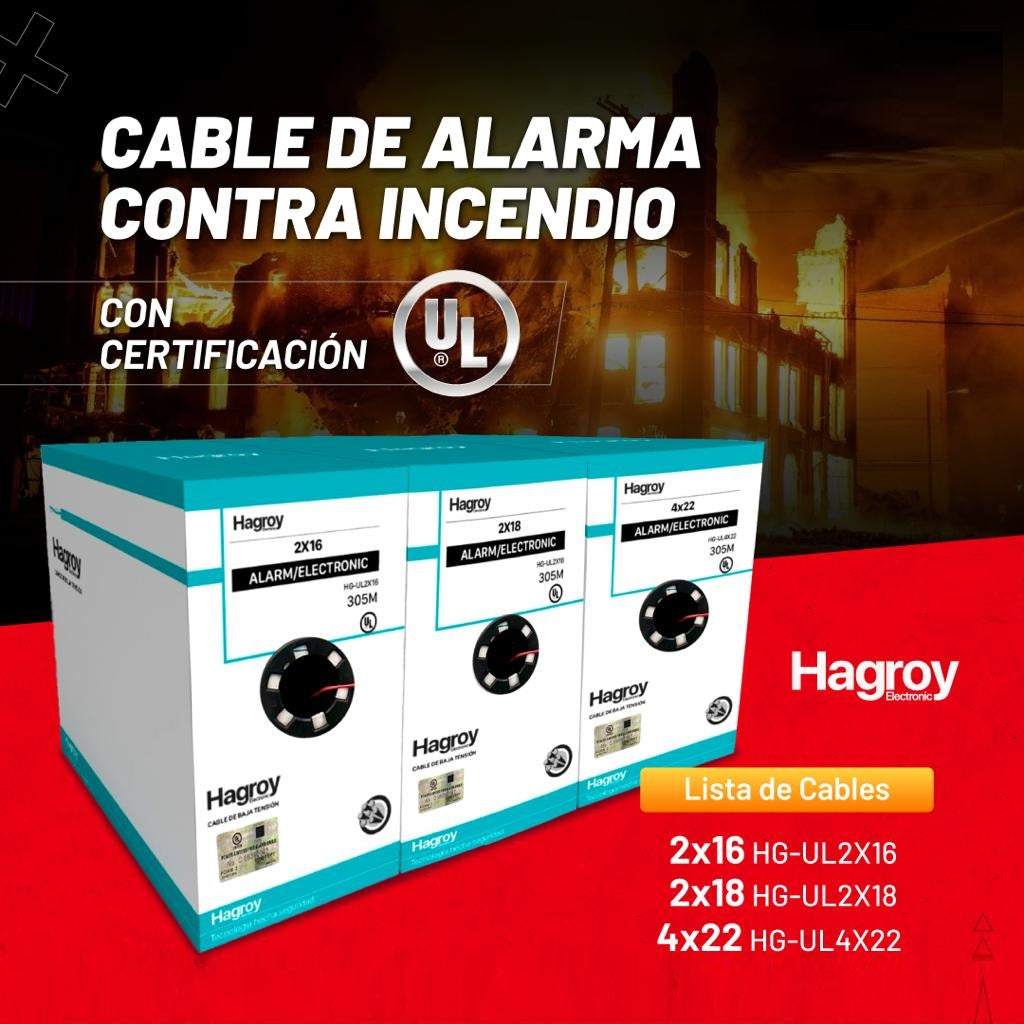 HAGROY HG-UL4X22, Cable sólido para Incendio FPLR 4x22 x 305m