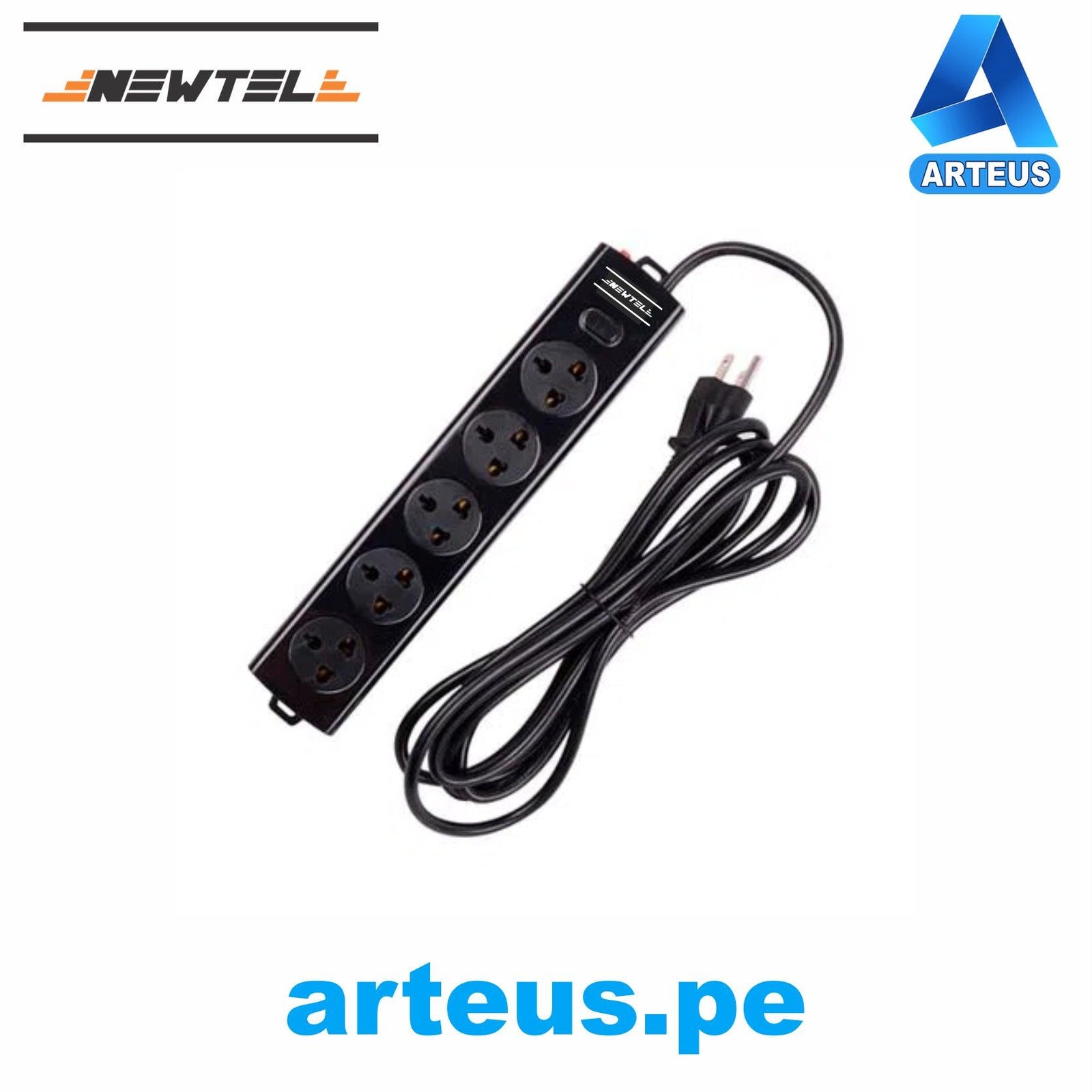 NEWTEL EXTENSION ELECTRICO 8 TOMAS P/TOMA UNIVERSAL NEGRO