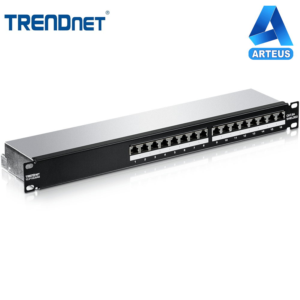 TRENDNET TC-P16C6AS - Patch Panel de parcheo blindado Cat6a de 16 puer